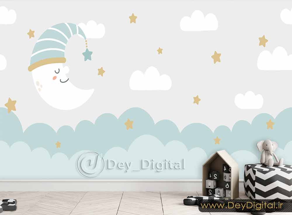 قیمت و خرید پوستر دیواری طوسی ماه و ستاره ba-5935 | چاپ دی : تولید ...