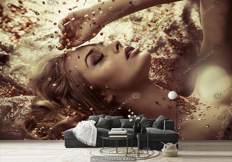 قیمت و خرید پوستر دیواری چهره زن خوابیده با موهای طلایی برای آرایشگاه