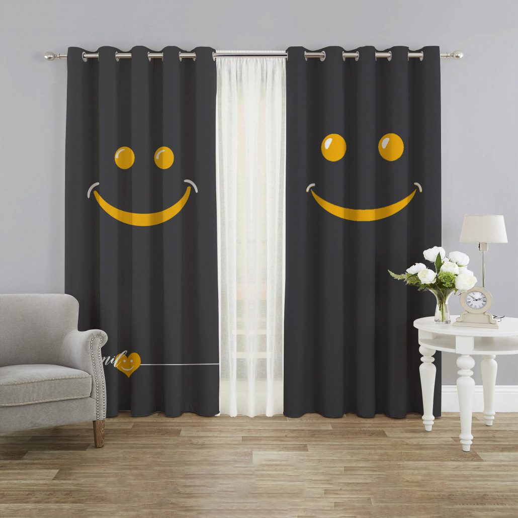 خرید و قیمت پرده چاپی طرح لبخند رنگ مشکی طلایی pk-2082 | چاپ دی : تولید ...