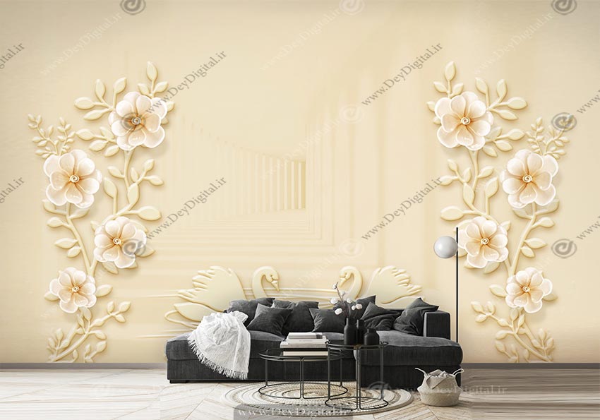قیمت و خرید پوستر دیواری طرح سه بعدی گل طلایی Ba 6824 چاپ دی تولید