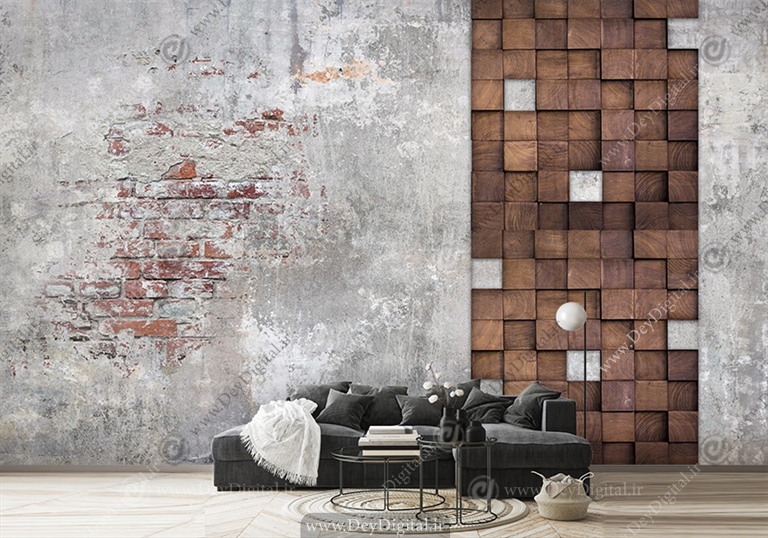قیمت و خرید پوستر دیواری طرح آجرهای مربعی و دیوار سیمانی BA-7309 | چاپ ...