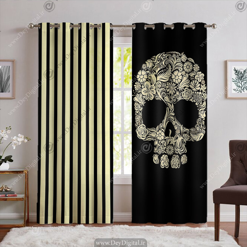 پرده اتاق جوان طرح خفن اسکلت PK-5822 | چاپ دی : دکوراسیون داخلی آنلاین چاپی