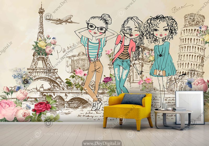 کاغذ دیواری اتاق دخترانه | چاپ دی : تولید کننده کاغذ دیواری سه بعدی